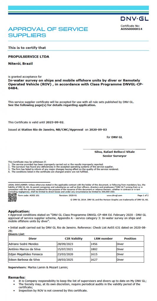Approval of Service Suppliers – DNV | Propulservice